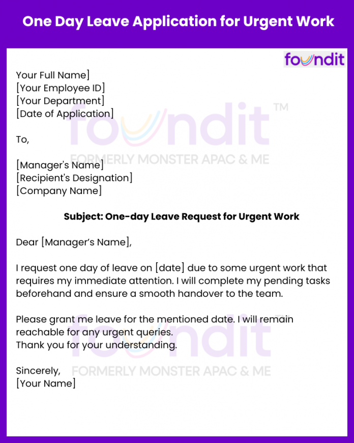 How to Write a One Day Leave Application: Format, Tips & Examples