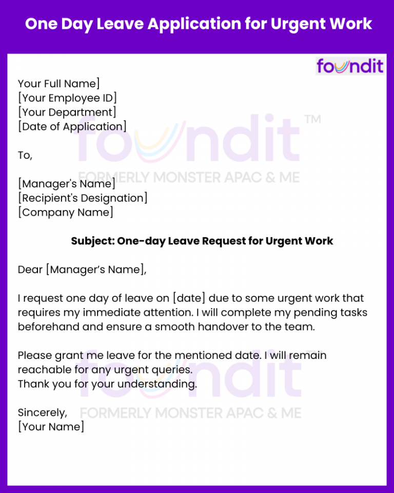How to Write a One Day Leave Application: Format, Tips & Examples