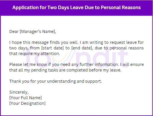 2 Days Leave Application for Office: Samples, Format & Writing Guide