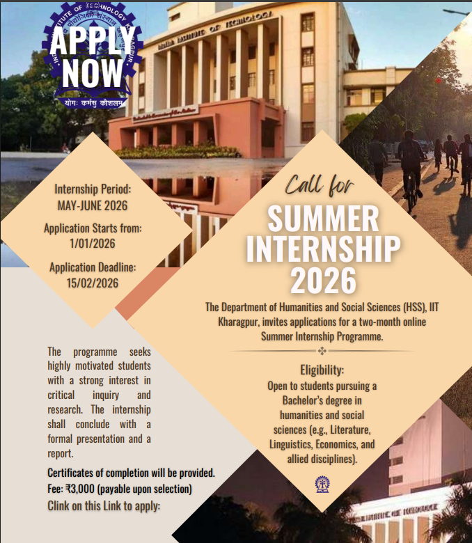 IIT Kharagpur Summer Internship 2026 (HSS): Apply Now